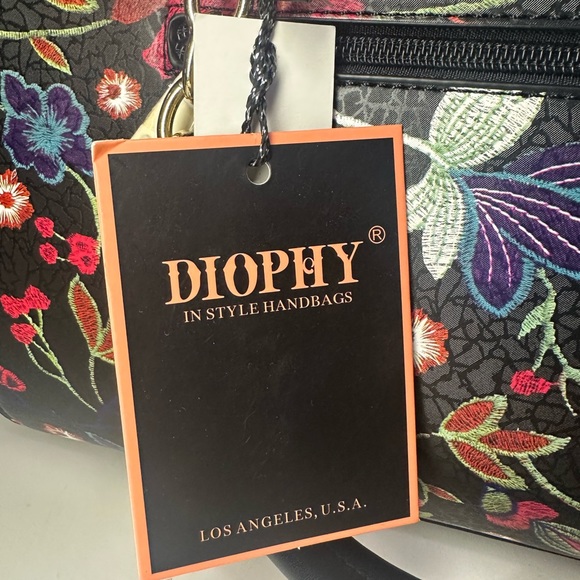 Diophy | Bags | Diophy Black And Blue Floral Totebrand New | Poshmark